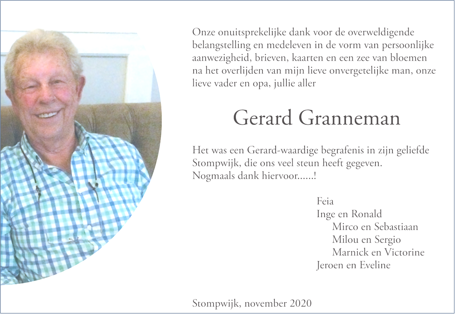 dankbetuiging gerard granneman | Stompwijk