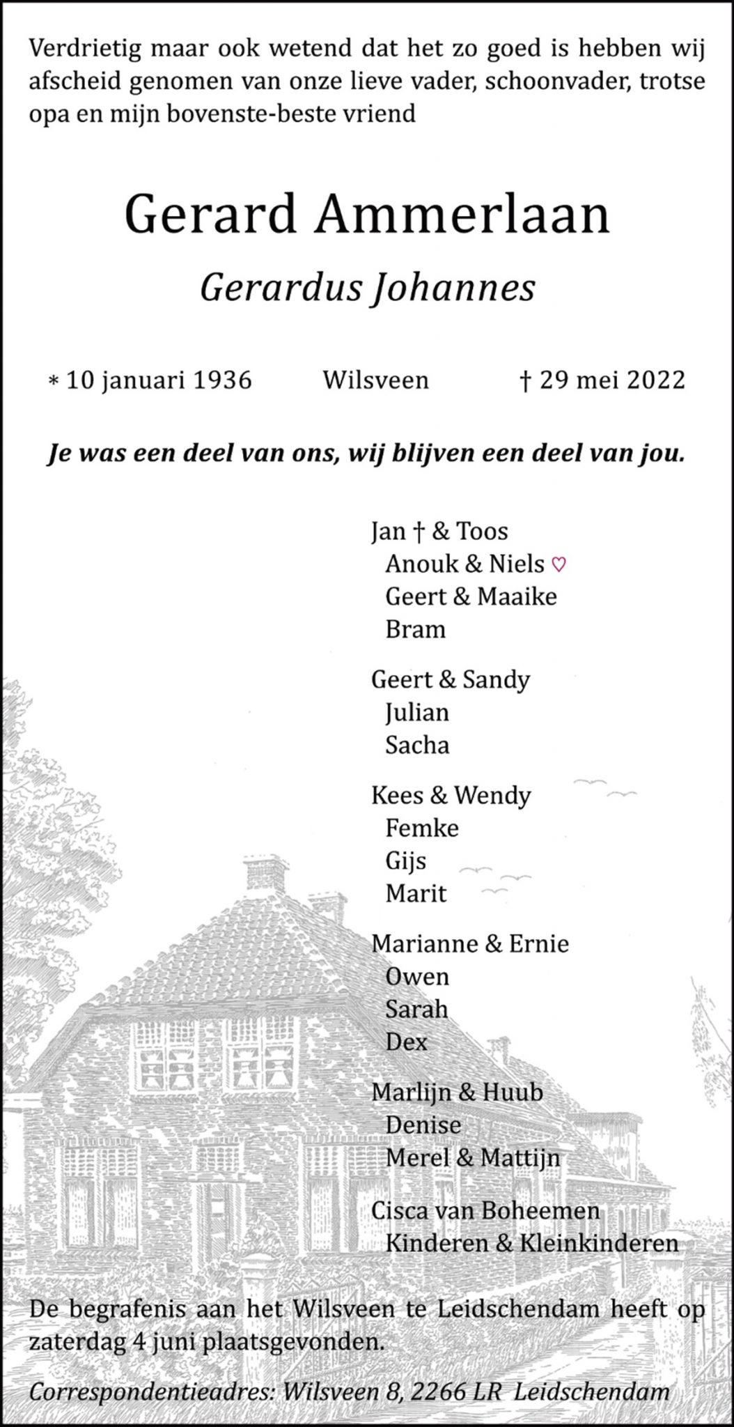 Rouwkaart Gerardus Johannes – Gerard – Ammerlaan | Stompwijk