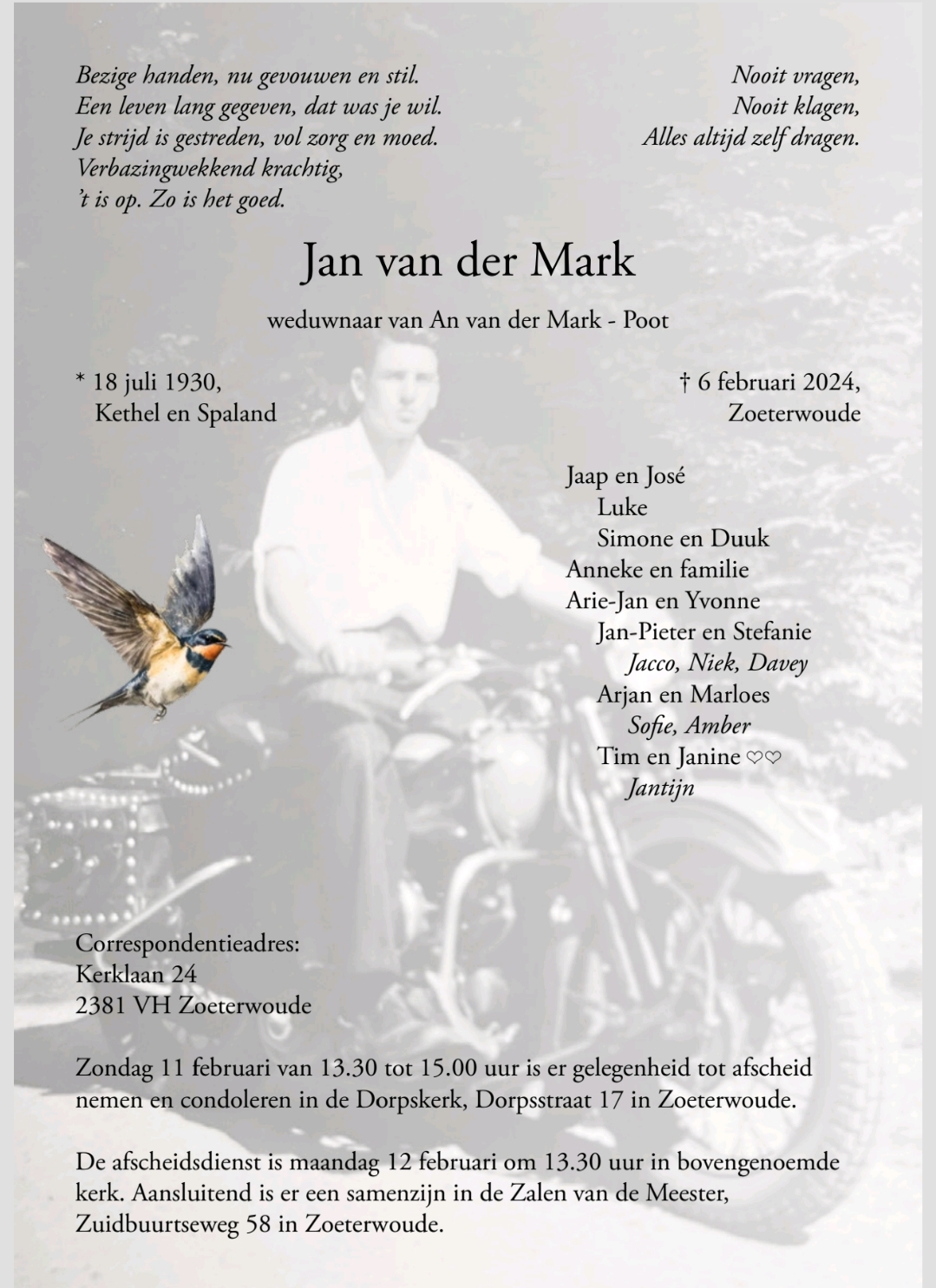 Jan van der Mark overleden. | Stompwijk